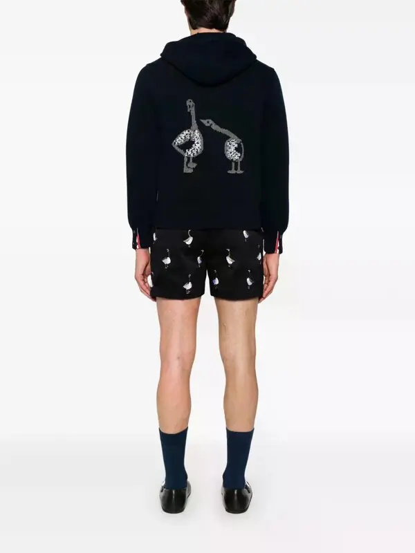 Thom Browne Goose-intarsia Zipped Hoodie - Black