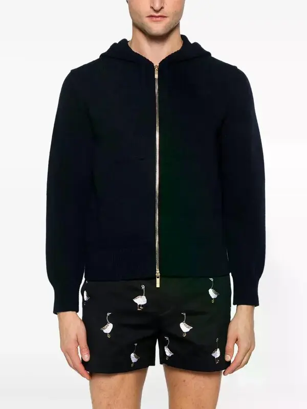 Thom Browne Goose-intarsia Zipped Hoodie - Black