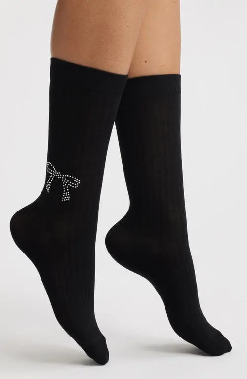 HIGH HEEL JUNGLE Sabrina Crystal Bow Crew Socks - Black