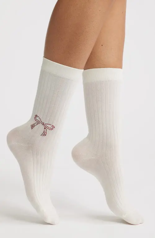 HIGH HEEL JUNGLE Sabrina Crystal Bow Crew Socks - Ivory