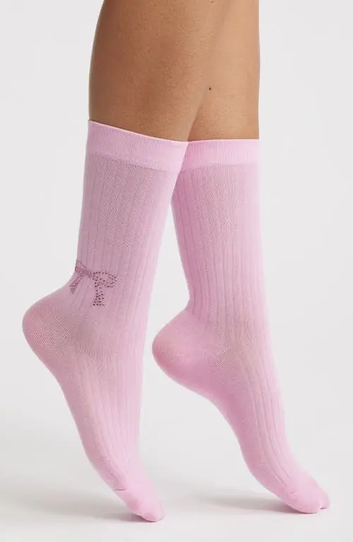 HIGH HEEL JUNGLE Sabrina Crystal Bow Crew Socks - Pink