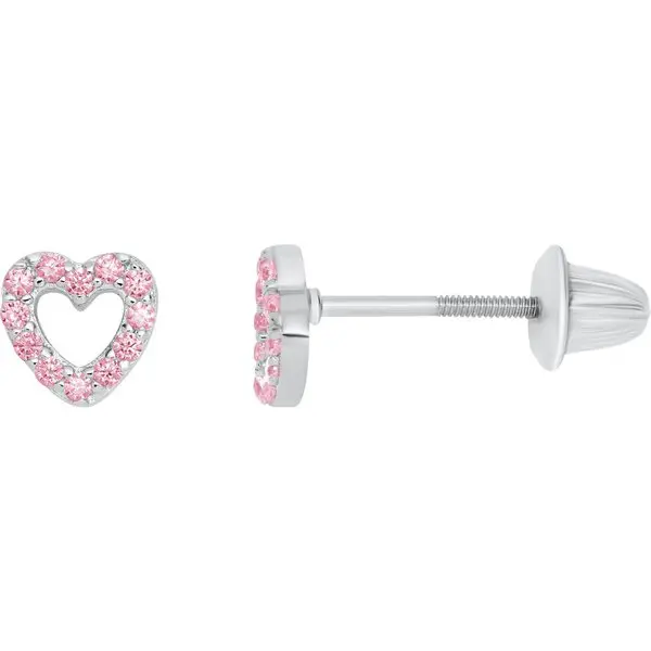MIGNONETTE Sterling Silver & Cubic Zirconia Heart Stud Earrings - Silver/ Pink Cubic Zirconia