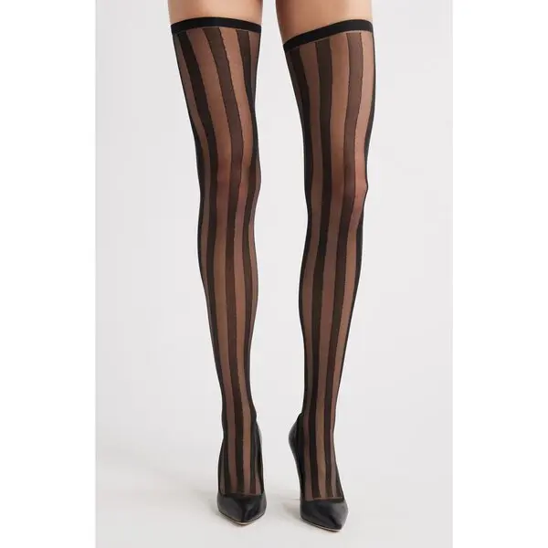 HIGH HEEL JUNGLE Crye Stripe Thigh-high Socks - Black