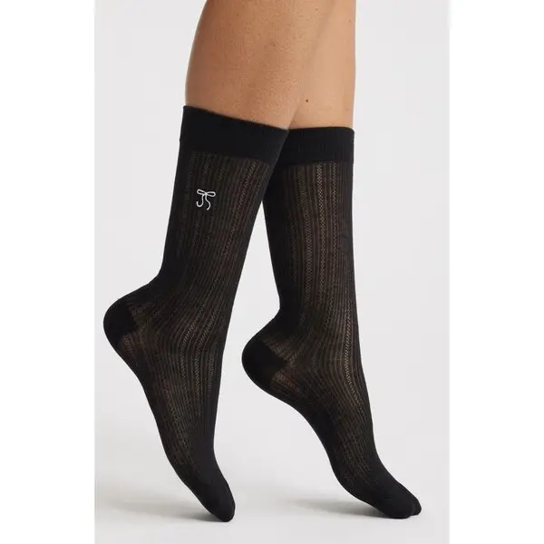 HIGH HEEL JUNGLE Kate Pointelle Bow Crew Socks - Black
