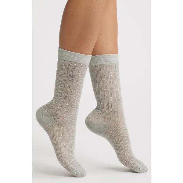 HIGH HEEL JUNGLE Kate Pointelle Bow Crew Socks - Grey