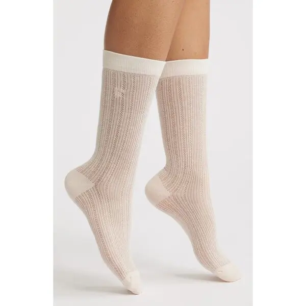 HIGH HEEL JUNGLE Kate Pointelle Bow Crew Socks - Ivory/ Apricot