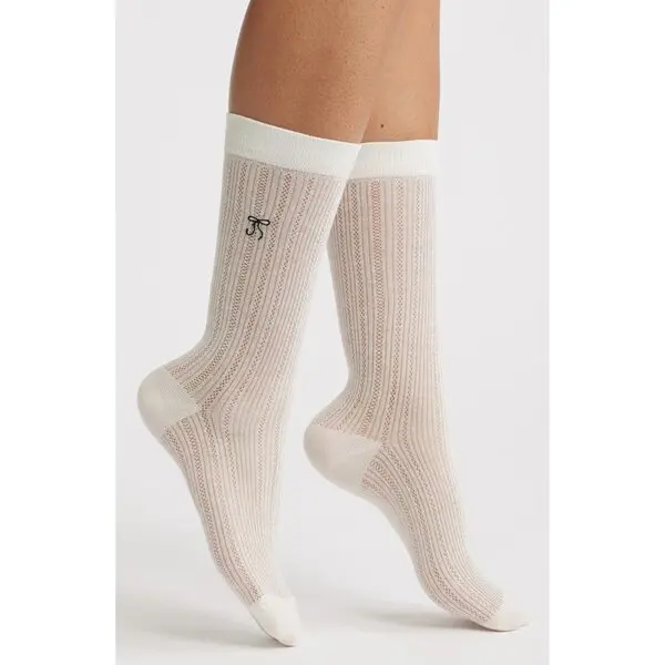 HIGH HEEL JUNGLE Kate Pointelle Bow Crew Socks - Ivory/ Black