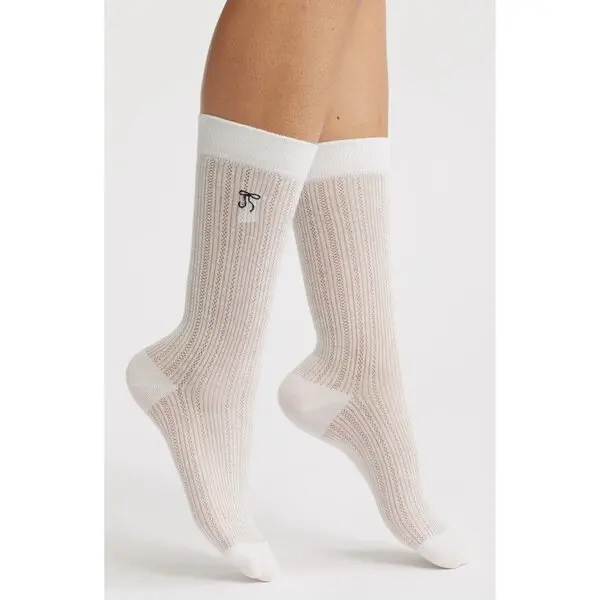 HIGH HEEL JUNGLE Kate Pointelle Bow Crew Socks - White/ Black