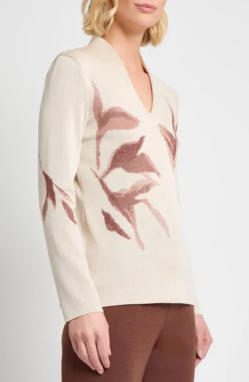 Misook Botanical Jacquard Knit Top