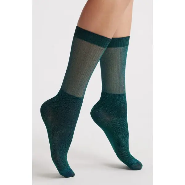 HIGH HEEL JUNGLE Shimmery Lights Crew Socks - Blue Green