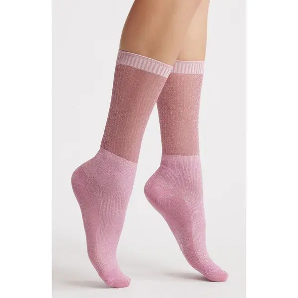 HIGH HEEL JUNGLE Shimmery Lights Crew Socks - Bright Pink