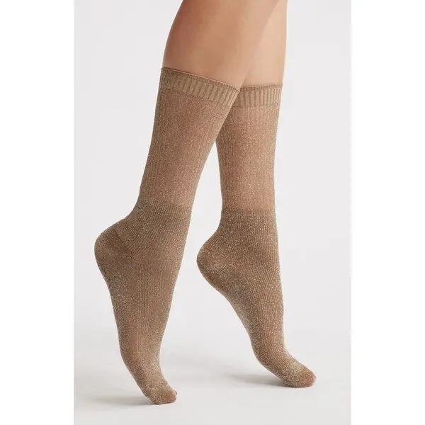 HIGH HEEL JUNGLE Shimmery Lights Crew Socks - Bronze