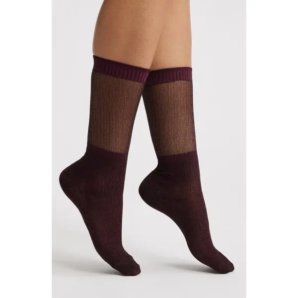 HIGH HEEL JUNGLE Shimmery Lights Crew Socks - Burnt Maroon