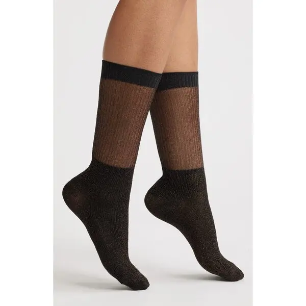 HIGH HEEL JUNGLE Shimmery Lights Crew Socks - Coffee