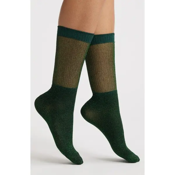 HIGH HEEL JUNGLE Shimmery Lights Crew Socks - Dark Green