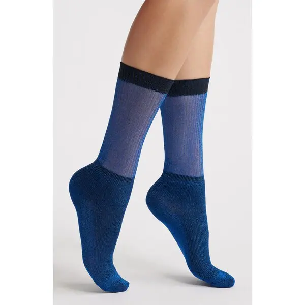 HIGH HEEL JUNGLE Shimmery Lights Crew Socks - Electric Blue
