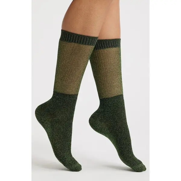 HIGH HEEL JUNGLE Shimmery Lights Crew Socks - Green