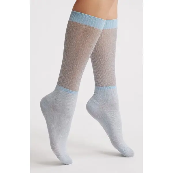 HIGH HEEL JUNGLE Shimmery Lights Crew Socks - Light Blue