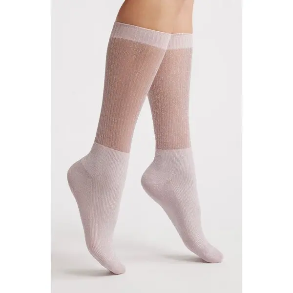HIGH HEEL JUNGLE Shimmery Lights Crew Socks - Light Pink