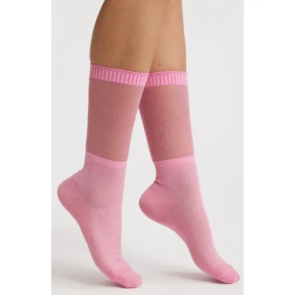 HIGH HEEL JUNGLE Shimmery Lights Crew Socks - Medium Pink