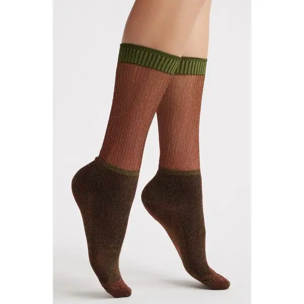 HIGH HEEL JUNGLE Shimmery Lights Crew Socks - Red Brown