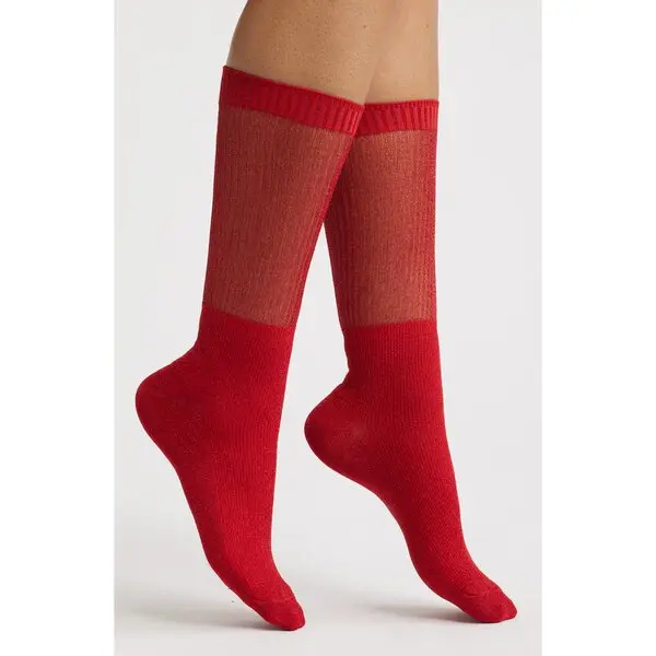 HIGH HEEL JUNGLE Shimmery Lights Crew Socks - Red