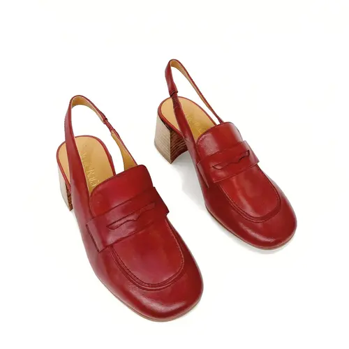 AMIE RAFA Glasgow Square Toe Leather Slingback Mules - Red