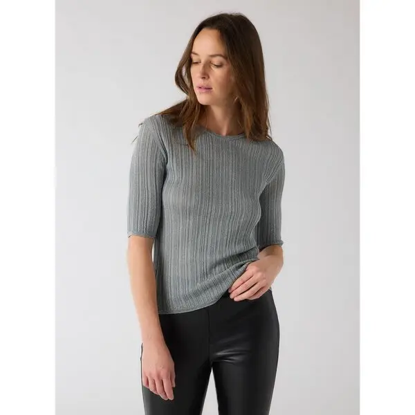 Majestic Filatures Metallic Rib Elbow Sleeve Crewneck