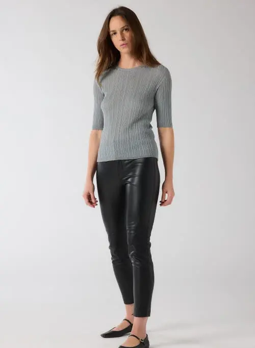 Majestic Filatures Metallic Rib Elbow Sleeve Crewneck