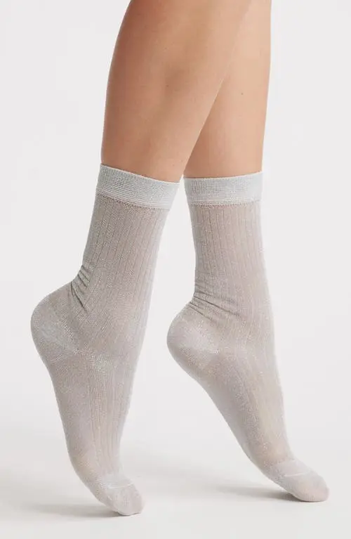 HIGH HEEL JUNGLE Metallic Ribbed Crew Socks - Silver
