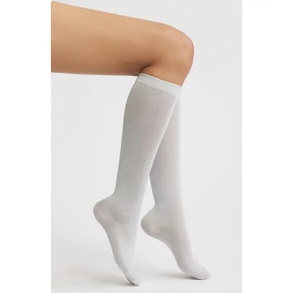 HIGH HEEL JUNGLE Metallic Knee High Socks - Silver