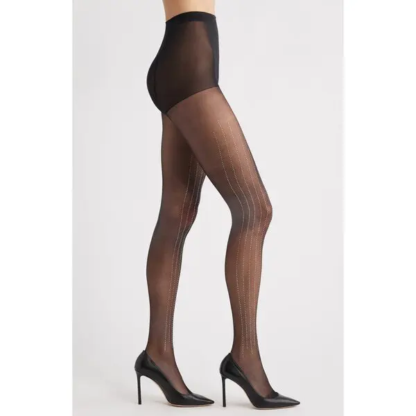HIGH HEEL JUNGLE Linear Crystal Tights - Black