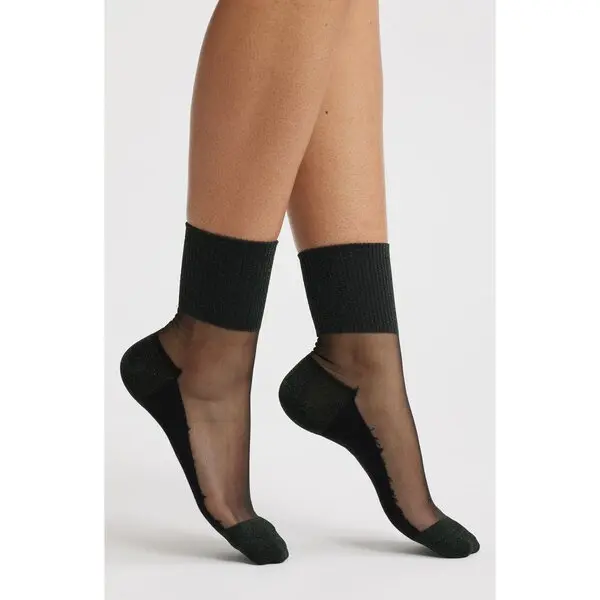 HIGH HEEL JUNGLE Metallic Sheer Panel Quarter Socks - Emerald