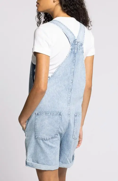 THREAD & SUPPLY Connor Short Denim Overalls - Washed Indigo Stripe