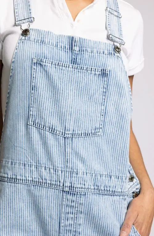 THREAD & SUPPLY Connor Short Denim Overalls - Washed Indigo Stripe