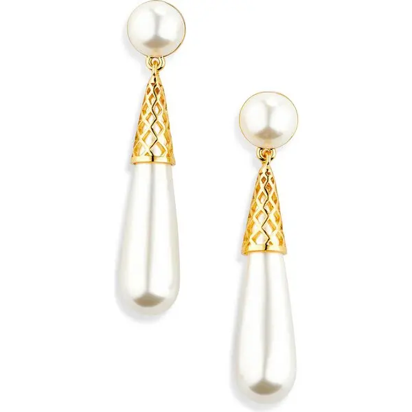 Lele Sadoughi Golden Cage Drop Earrings - Pearl