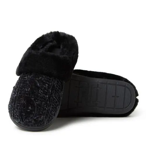 Dearfoams Claire Cable Knit Chenille Clog Slipper Black