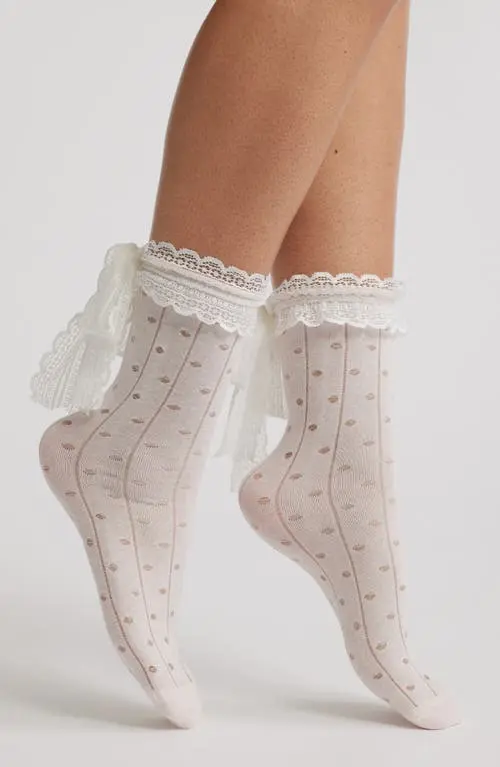HIGH HEEL JUNGLE Lace Trim Cotton Blend Crew Socks - Pink