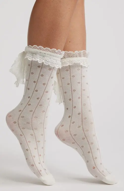 HIGH HEEL JUNGLE Lace Trim Cotton Blend Crew Socks - White