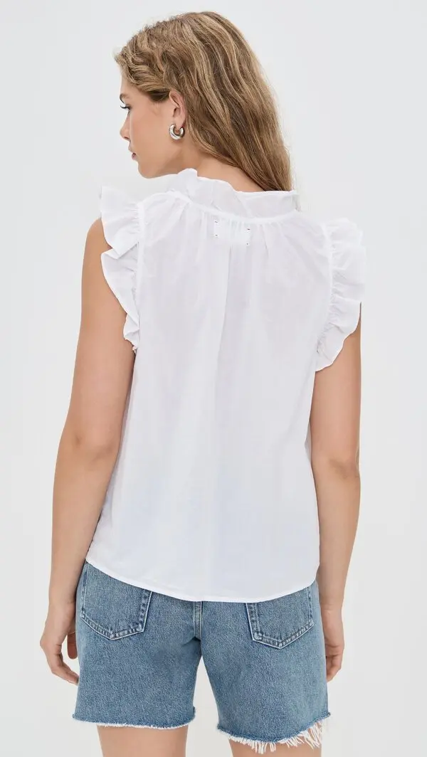 Xirena Sleeveless Ruffle Trim Top - White