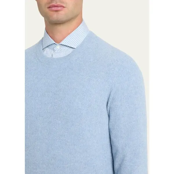 Brunello Cucinelli Cashmere English Rib Crewneck Sweater - Blue