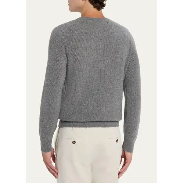 Brunello Cucinelli Cashmere English Rib Crewneck Sweater - Blue