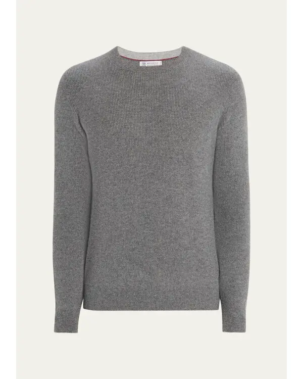 Brunello Cucinelli Cashmere English Rib Crewneck Sweater - Slate