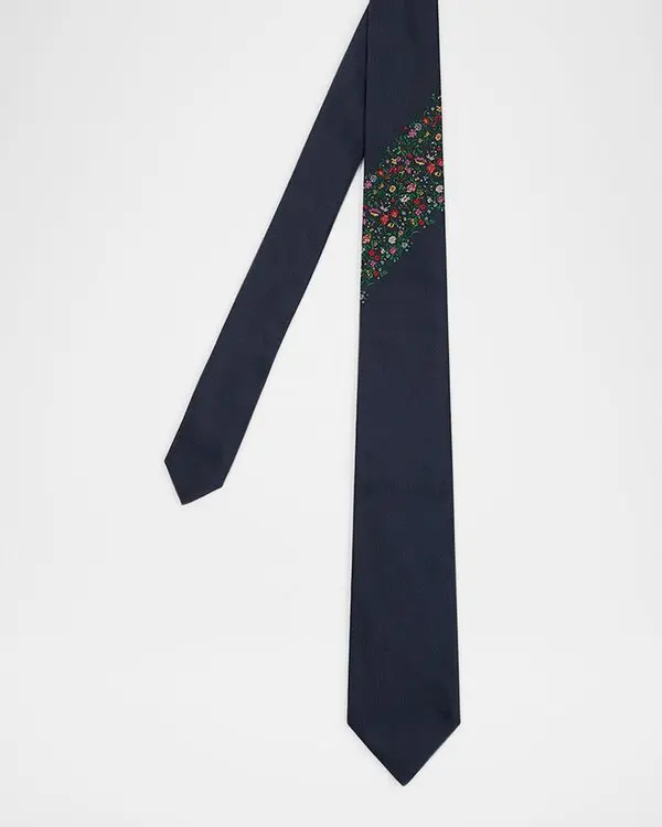 Paul Smith Diagonal Floral Silk Neck Tie - Dark Navy