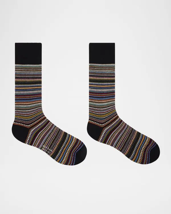 Paul Smith Piqué Signature Stripe Crew Socks - Black Pattern