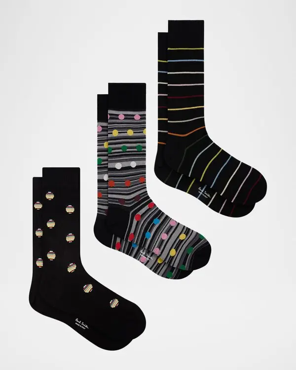Paul Smith Seasonal Multi-pattern Crew Socks 3 Pack - 1a_mixed Plate 1