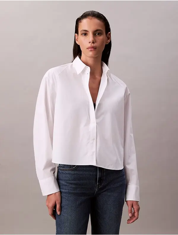 Calvin Klein Boxy Cropped Button-down Shirt - Brilliant White