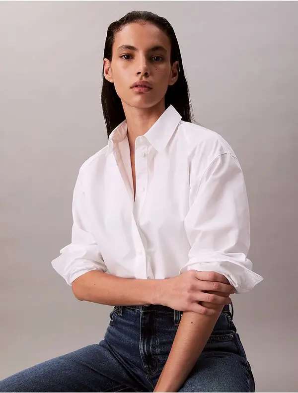 Calvin Klein Boxy Cropped Button-down Shirt - Brilliant White