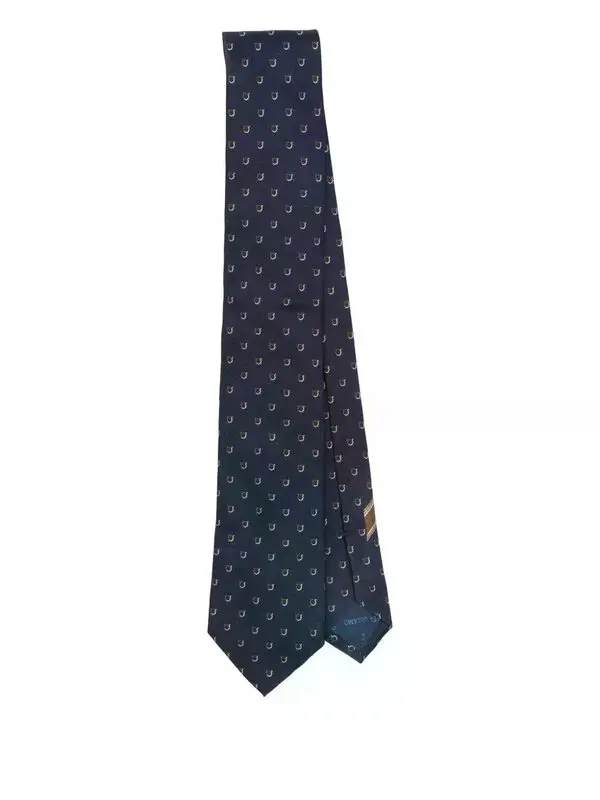 FERRAGAMO Gancini-pattern Silk Tie - Blue