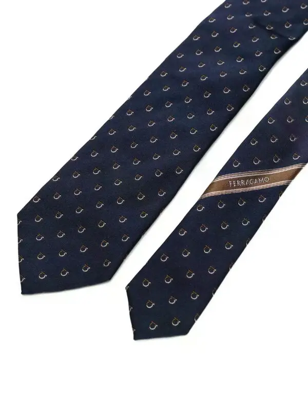 FERRAGAMO Gancini-pattern Silk Tie - Blue